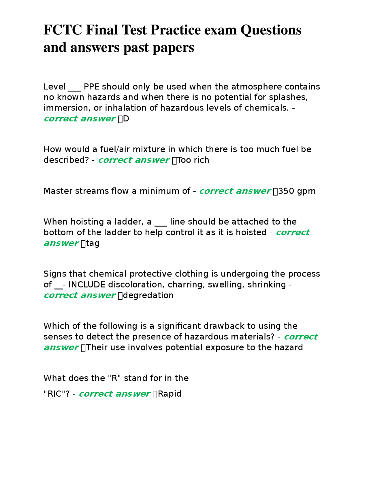 FCTC Final Test Practice Exam: Q&A for Firefighters | Exams Medicine ...