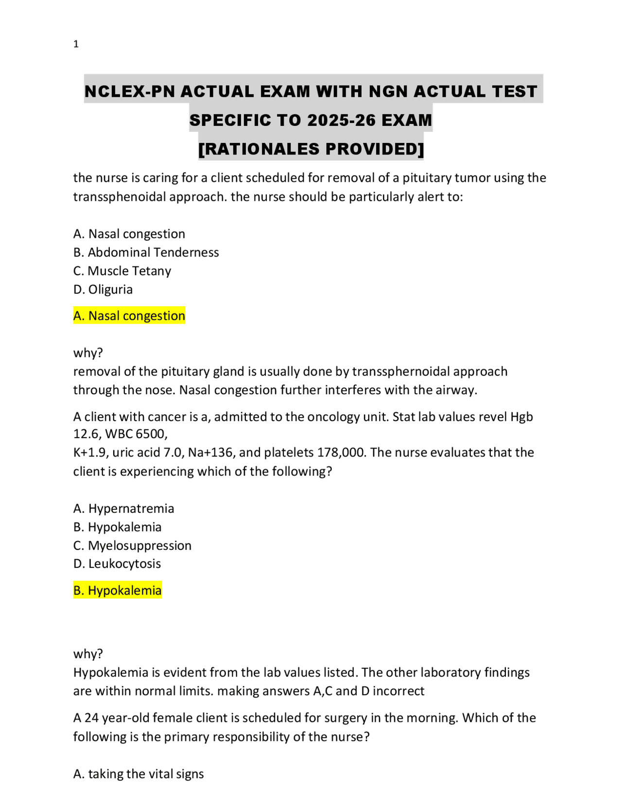 NCLEX-PN ACTUAL EXAM WITH NGN ACTUAL TEST SPECIFIC TO 2025-26 EXAM ...