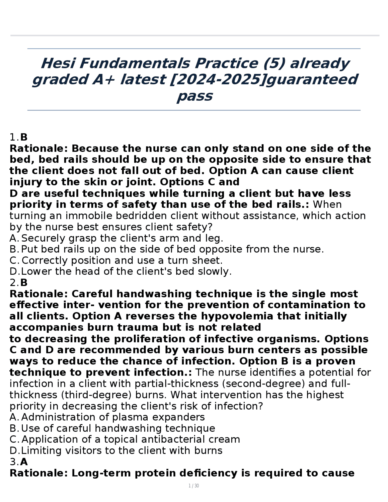 Fundamentals Practice Questions and Answers 2024-2025 | Exams Nursing ...