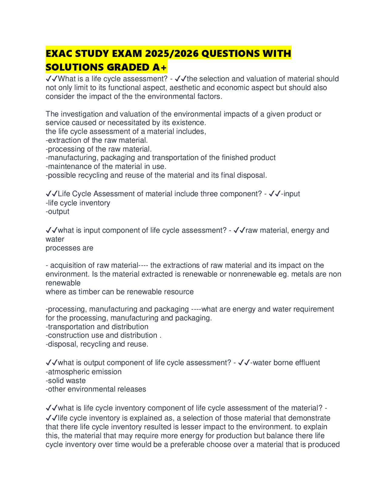 EXAC STUDY EXAM 2025/2026 QUESTIONS WITH SOLUTIONS GRADED A+ | Exams ...