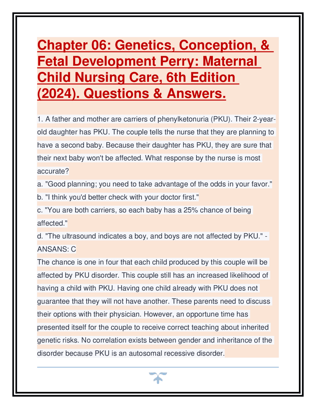 Ch. 06: Genetics, Conception, & Fetal Development Perry: Q&A 2025-2026 ...