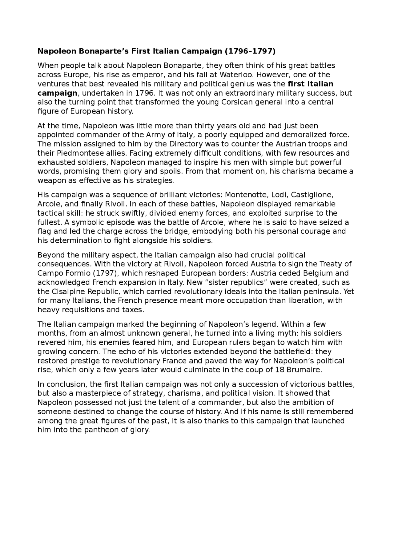 Napoleon Bonaparte’s First Italian Campaign (1796–1797) | Essays (high ...