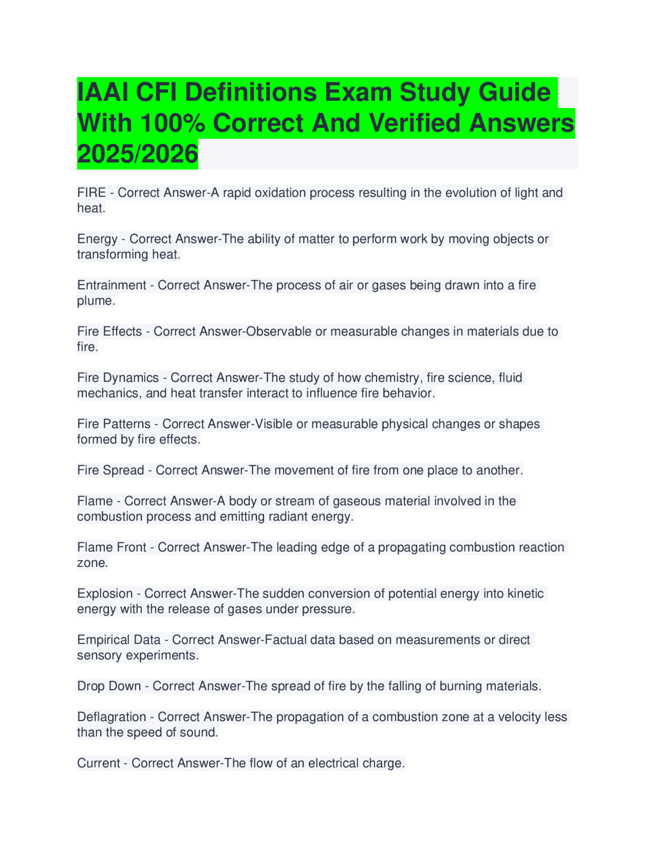 IAAI CFI Definitions Exam Study Guide With 100% Correct And Verified ...