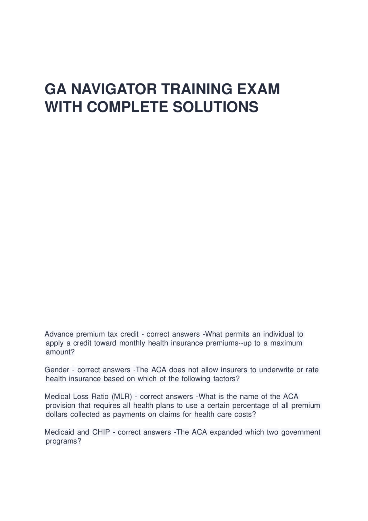 GA NAVIGATOR TRAINING EXAM WITH COMPLETE SOLUTIONS | Exams Advanced ...