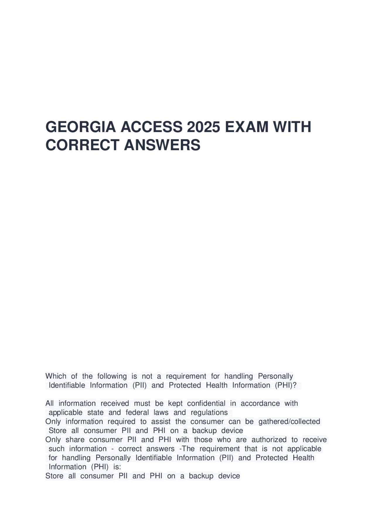 GEORGIA ACCESS 2025 EXAM WITH CORRECT ANSWERS | Exams Advanced ...