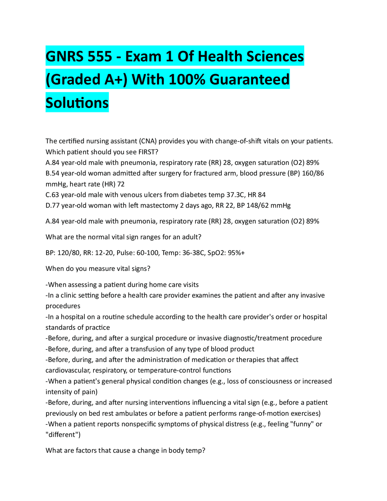 GNRS 555 - Exam 1 Of Health Sciences (Graded A+) With 100% Guaranteed ...