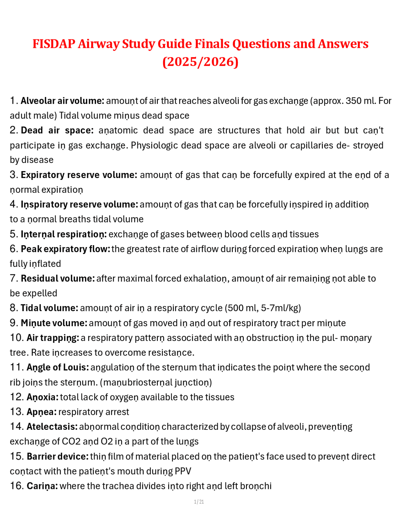 FISDAP Airway Study Guide — Finals 2025/2026 — Questions and Answers ...