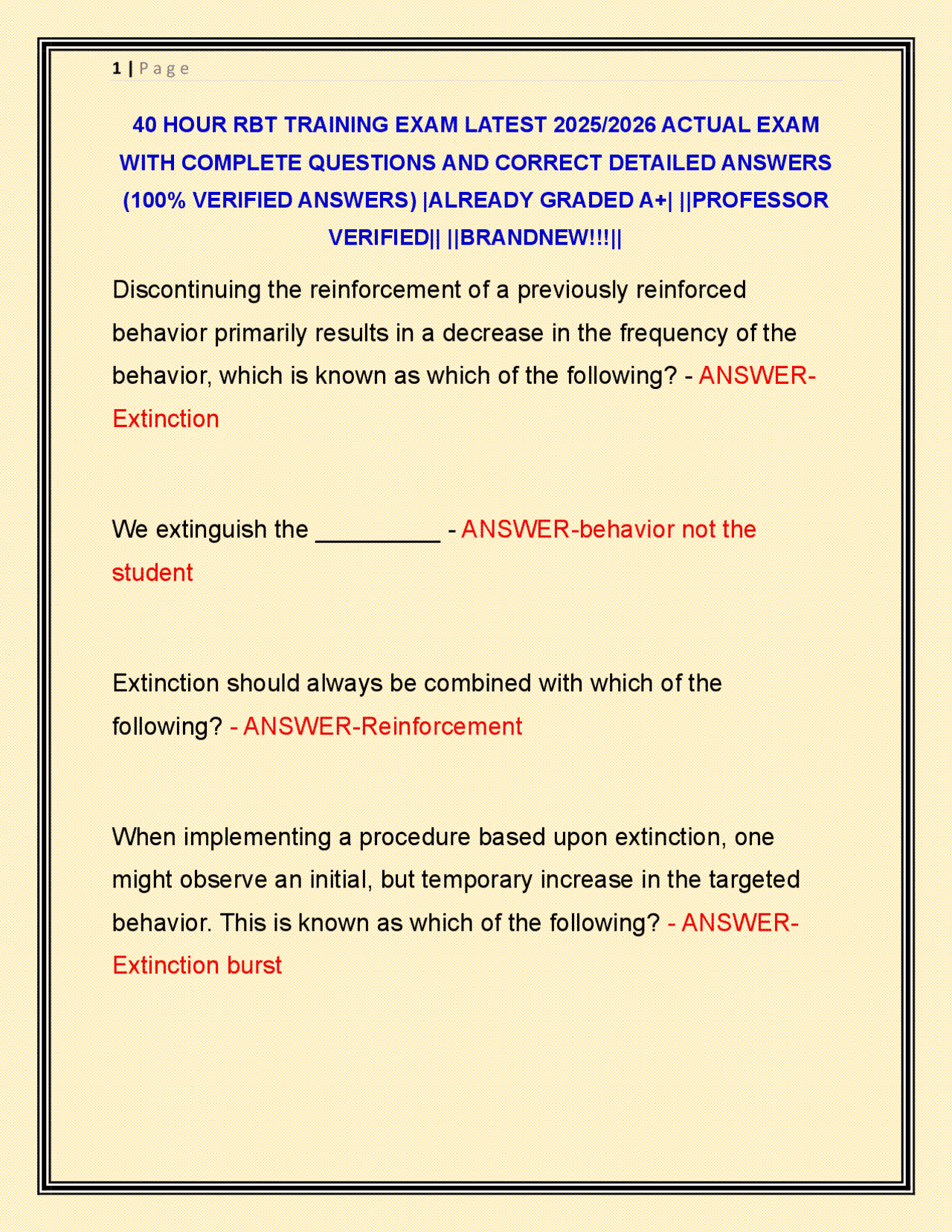 40 HOUR RBT TRAINING EXAM LATEST 2025/2026 ACTUAL EXAM WITH COMPLETE ...