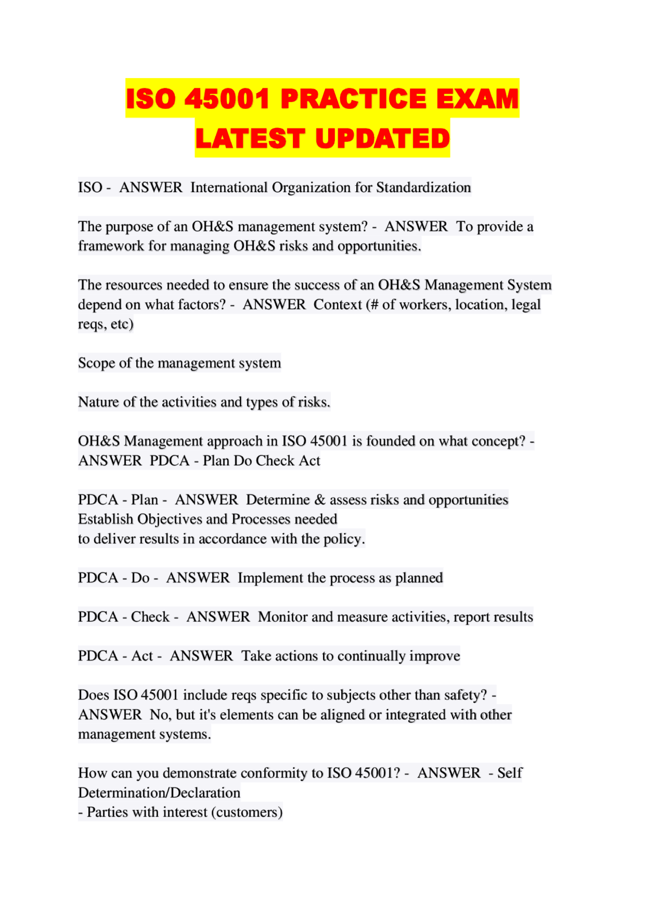 ISO 45001 Practice Exam: Questions and Answers | Exams Business ...