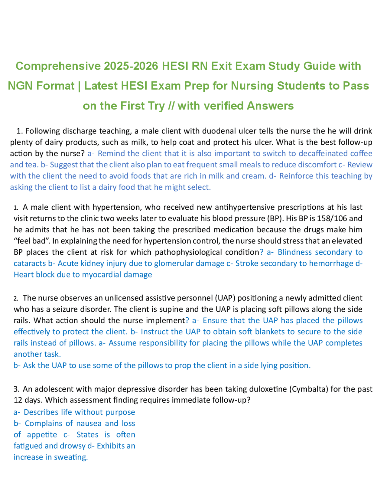 Comprehensive 2025-2026 HESI RN Exit Exam Study Guide with NGN Format ...