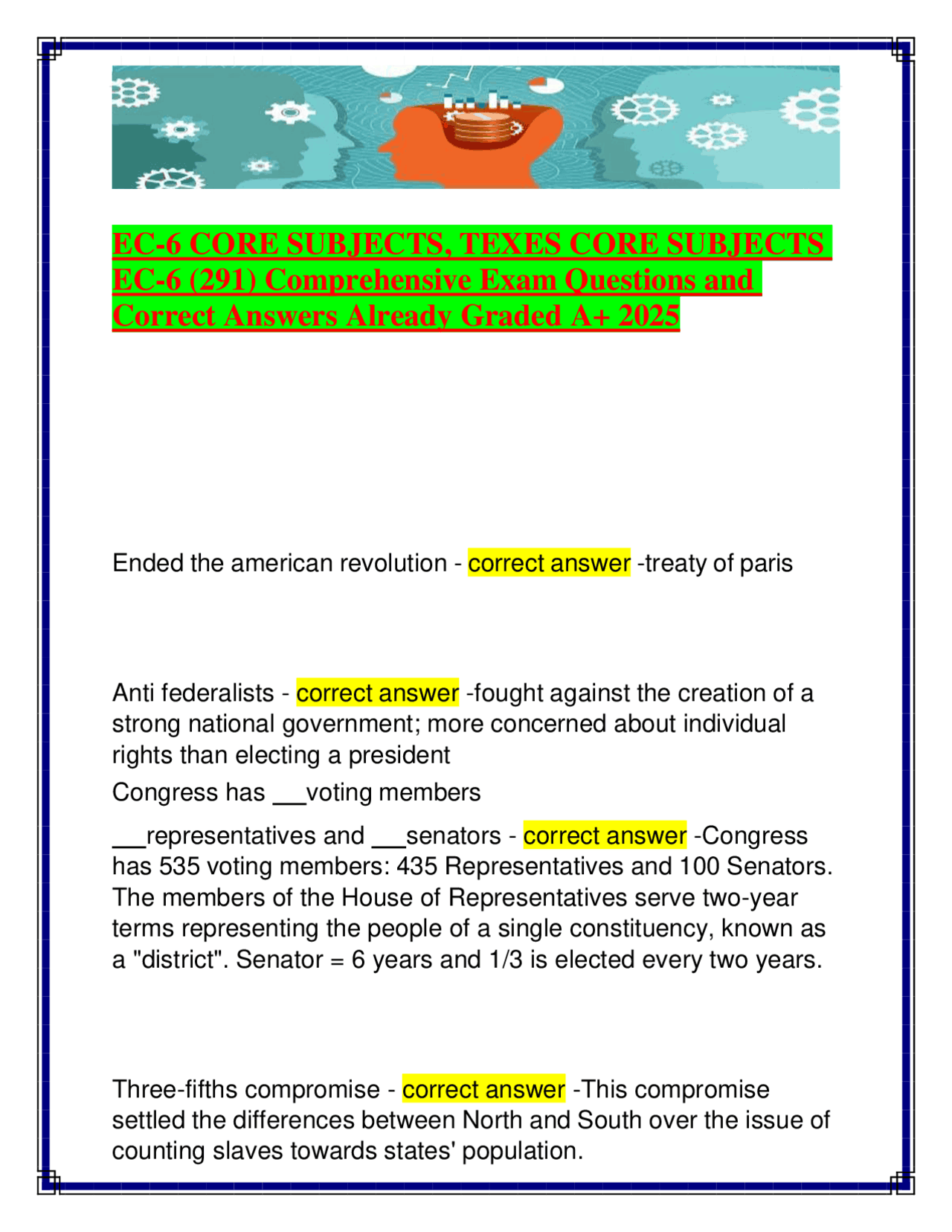 EC-6 Core Subjects Comprehensive Exam Questions and Answers | Exams ...