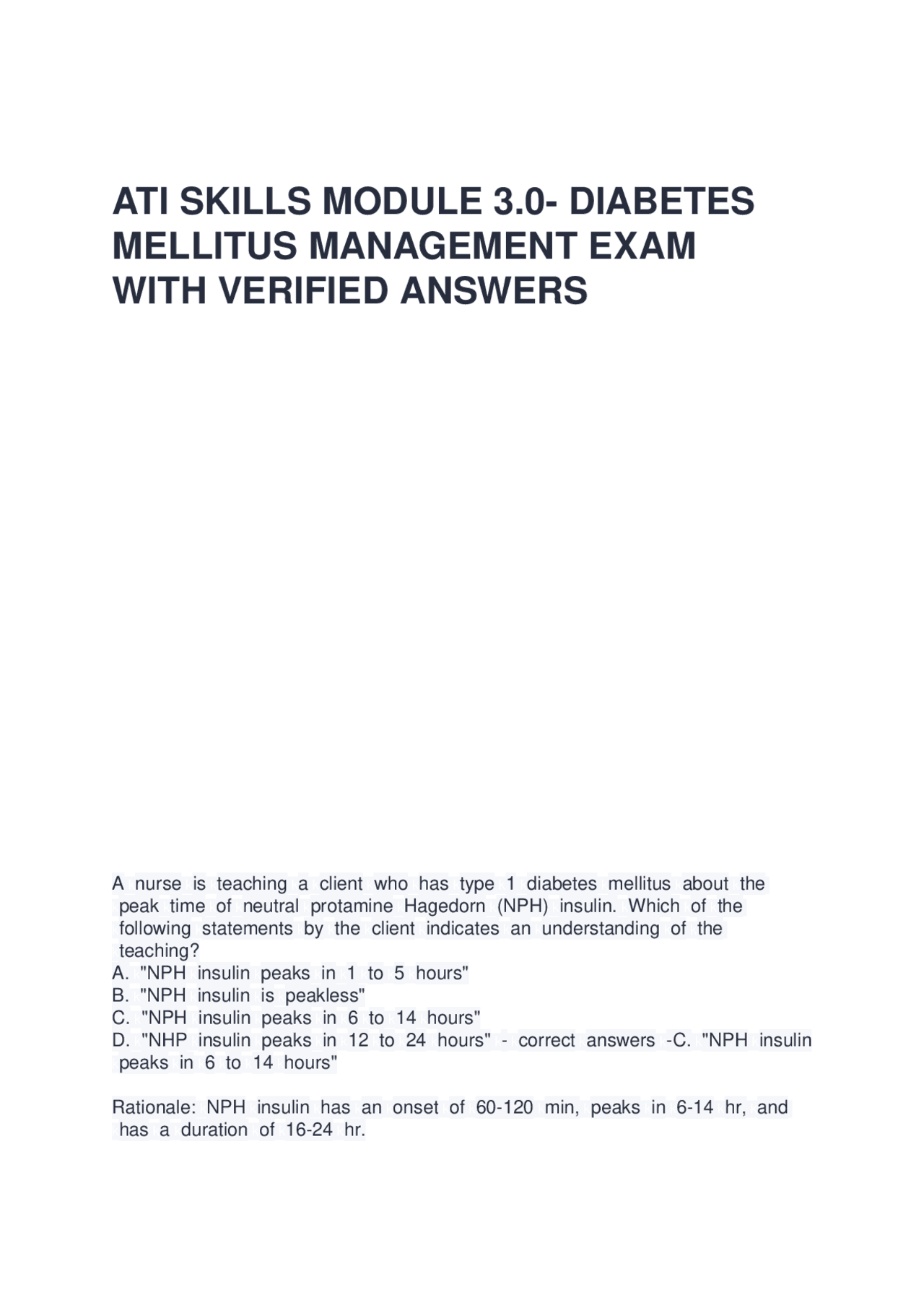 ATI Skills Module 3.0- Diabetes Mellitus Management exam with verified ...
