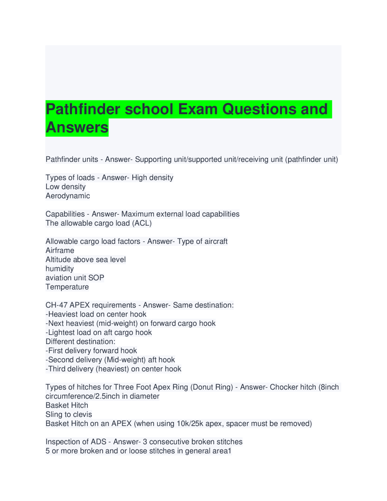 Pathfinder School Exam Q&A: Sling Load Operations | Exams Advanced ...