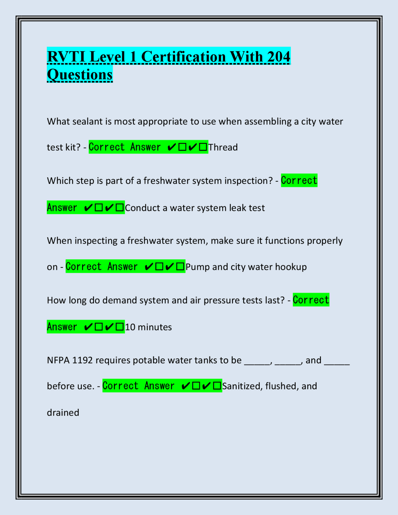 RVTI Level 1 Certification With 204 Questions With Comprehensive High ...