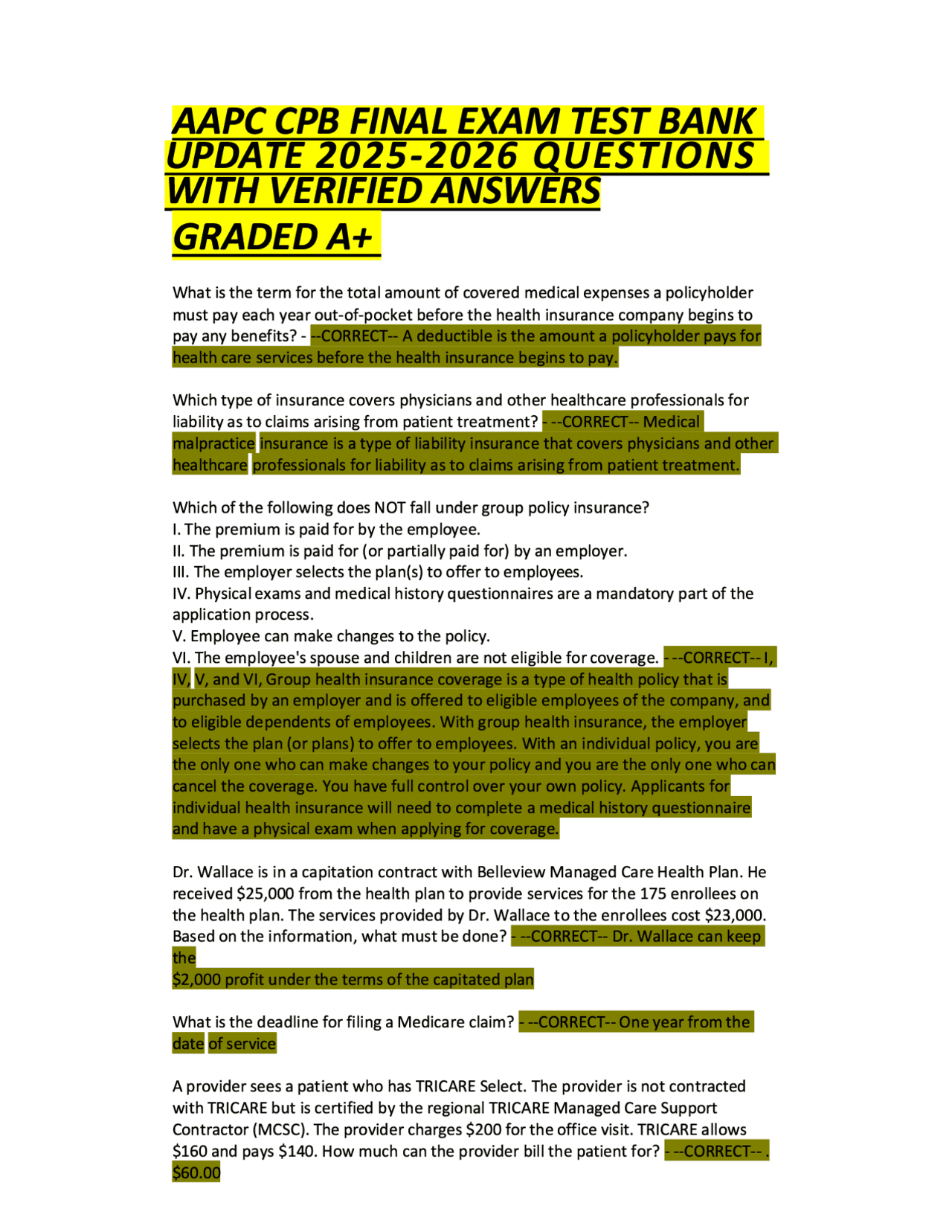AAPC CPB FINAL EXAM TEST BANK UPDATE 2025-2026 QUESTIONS WITH VERIFIED ...