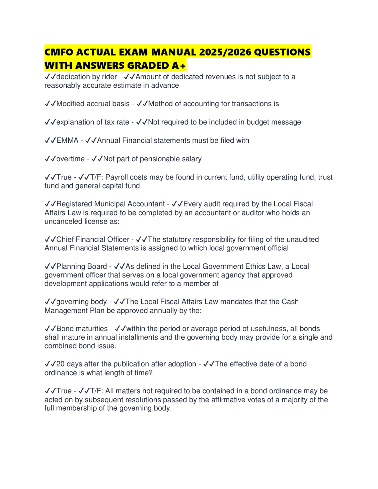 CMFO ACTUAL EXAM MANUAL 2025/2026 QUESTIONS WITH ANSWERS GRADED A+ ...