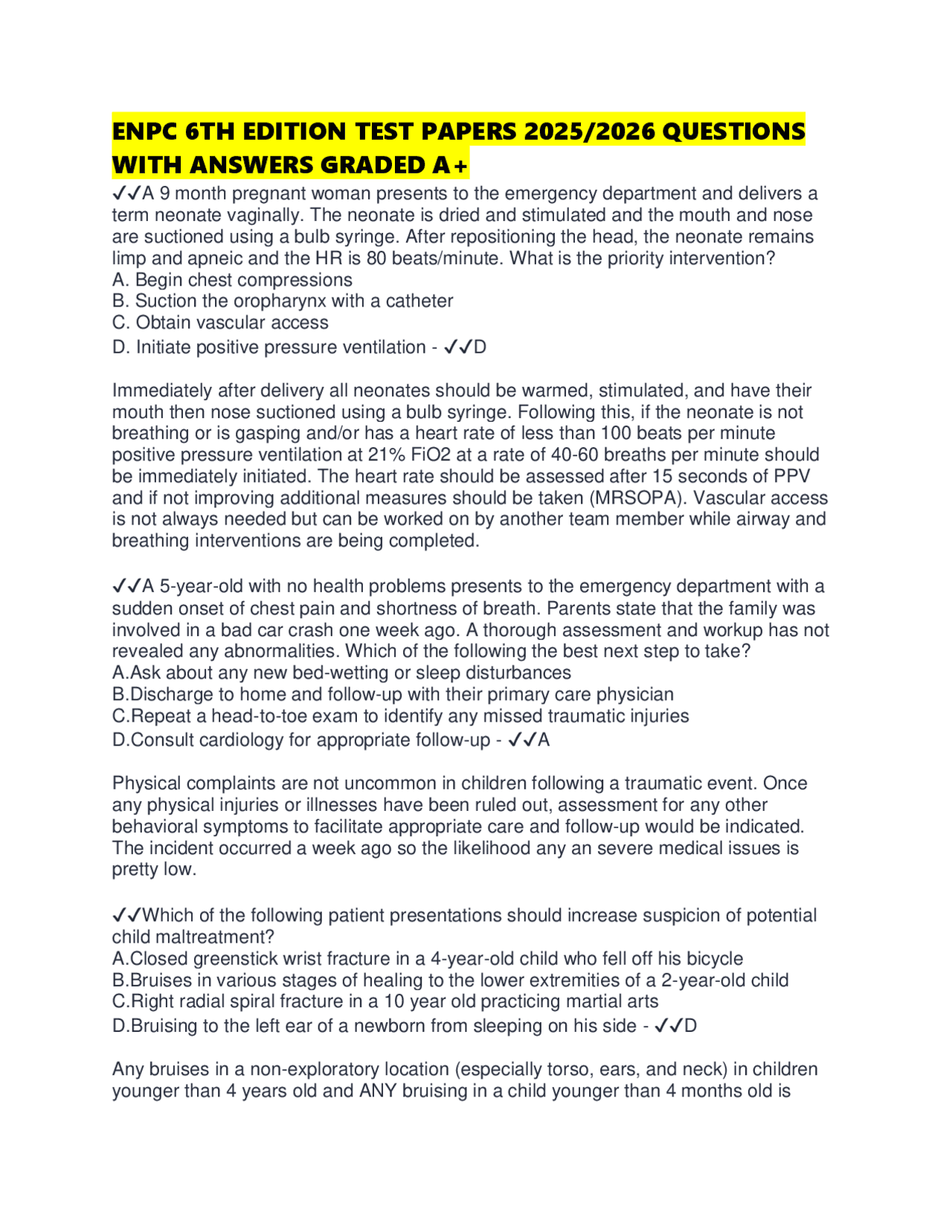 ENPC 6TH EDITION TEST PAPERS 2025/2026 QUESTIONS WITH ANSWERS GRADED A+ ...