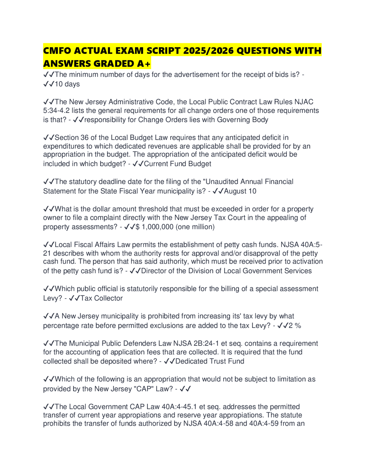 CMFO ACTUAL EXAM SCRIPT 2025/2026 QUESTIONS WITH ANSWERS GRADED A+ ...