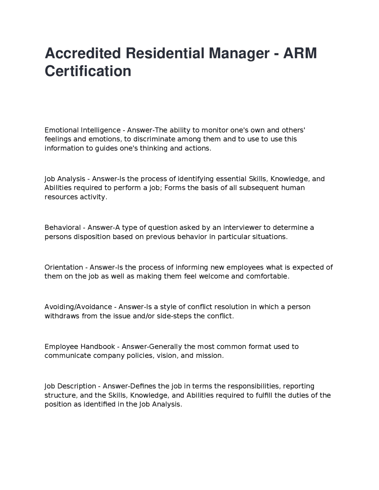 Accredited Residential Manager - ARM Certification Test Questions and ...