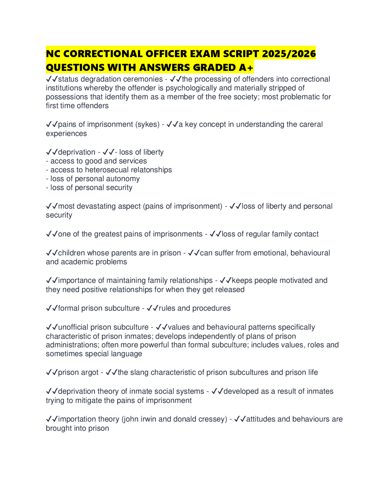 NC CORRECTIONAL OFFICER EXAM SCRIPT 2025/2026 QUESTIONS WITH ANSWERS ...