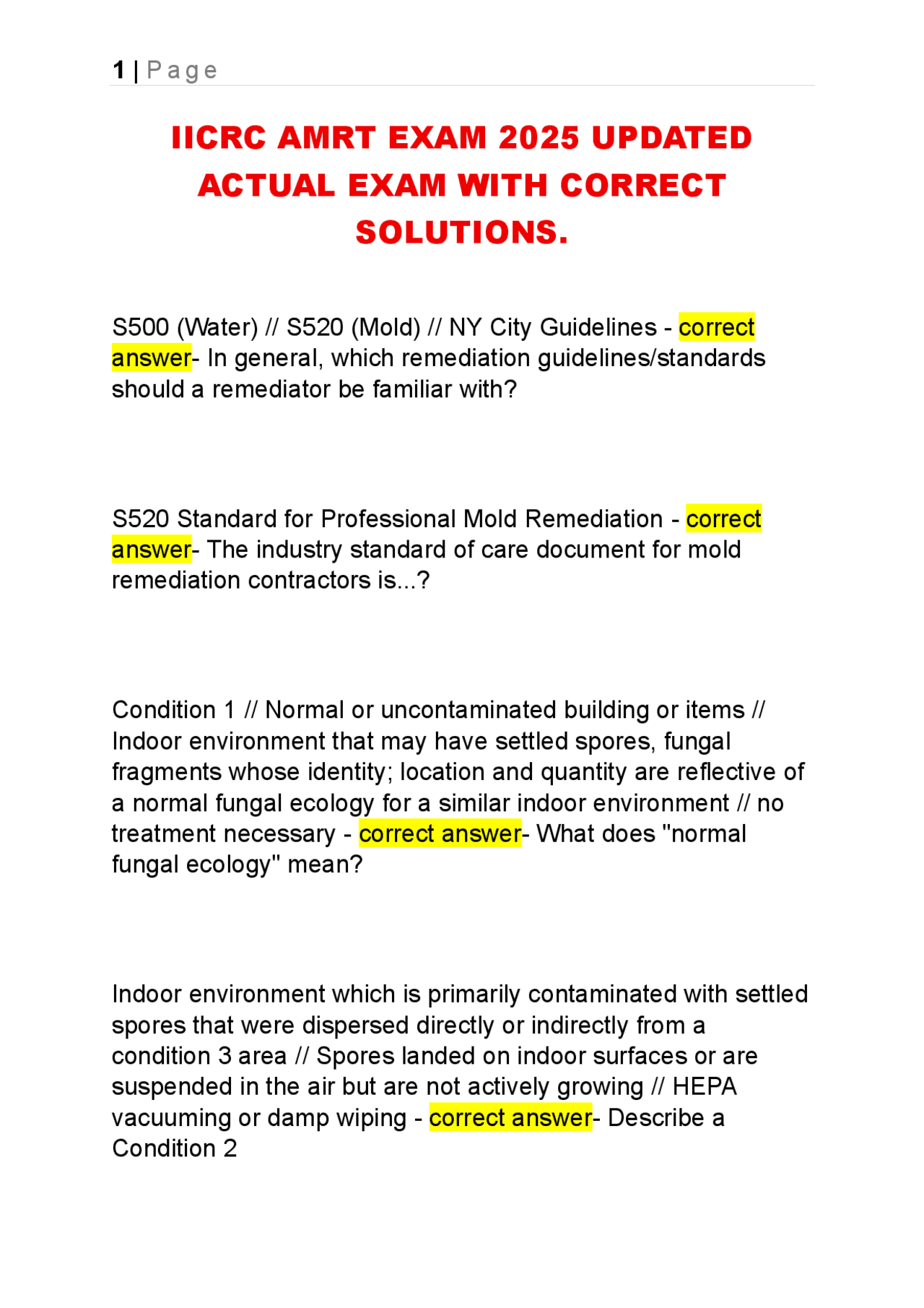 IICRC AMRT EXAM 2025 UPDATED ACTUAL EXAM WITH CORRECT SOLUTIONS ...