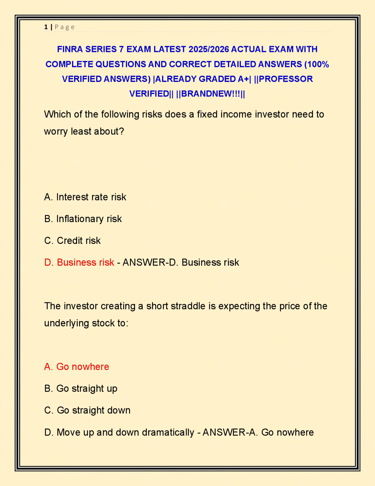 FINRA Series 7 Exam Questions and Answers 2025/2026 | Exams Nursing ...