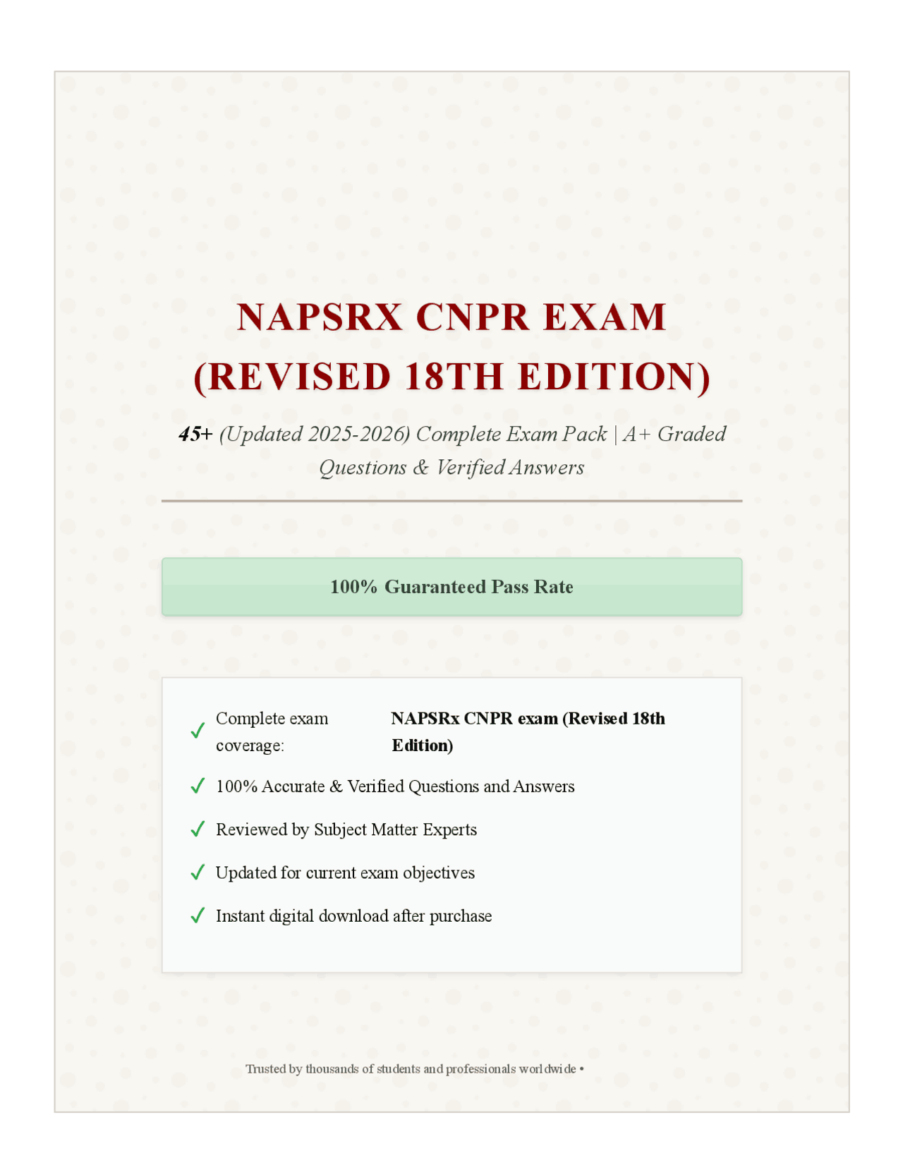 NAPSRx CNPR exam (Revised 18th Edition) 45+ (Updated 2025-2026 ...