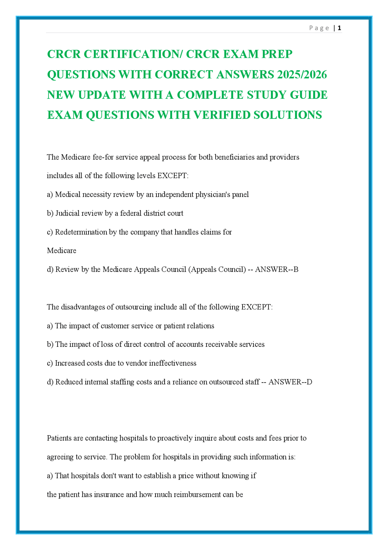 CRCR CERTIFICATION/ CRCR EXAM PREP QUESTIONS WITH CORRECT ANSWERS 2025/ ...