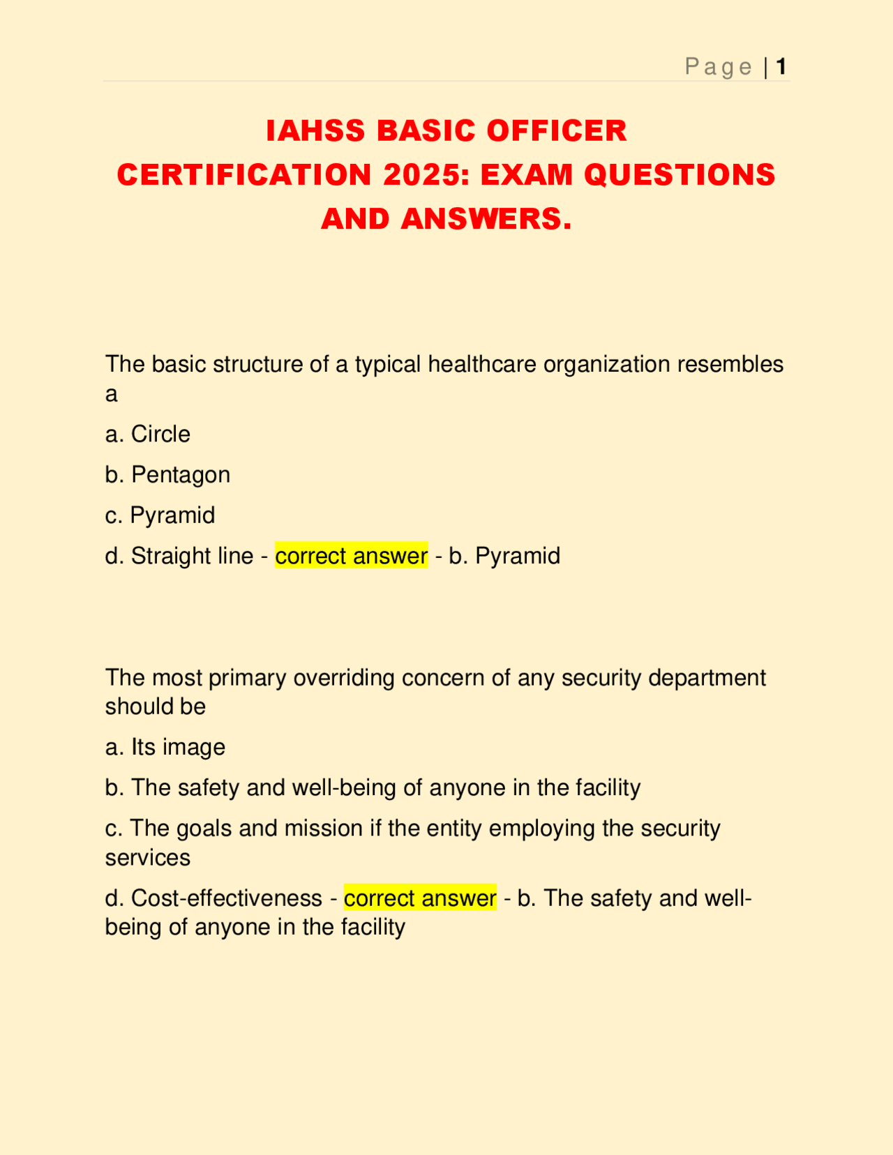 IAHSS Basic Officer Certification Exam: Questions and Answers 2025 ...