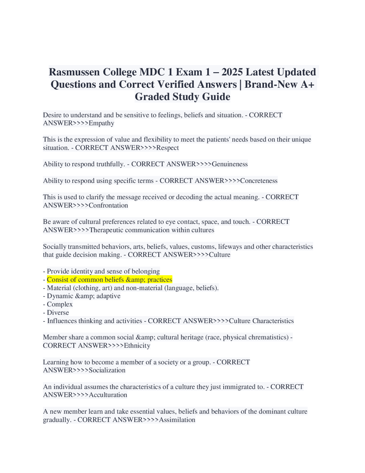 MDC 1 Exam 1 Review: Key Concepts and Verified Answers | Exams Nursing ...