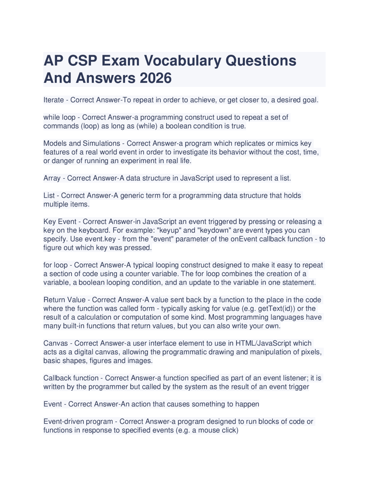 AP CSP Exam Vocabulary: Key Terms and Definitions | Exams Advanced ...