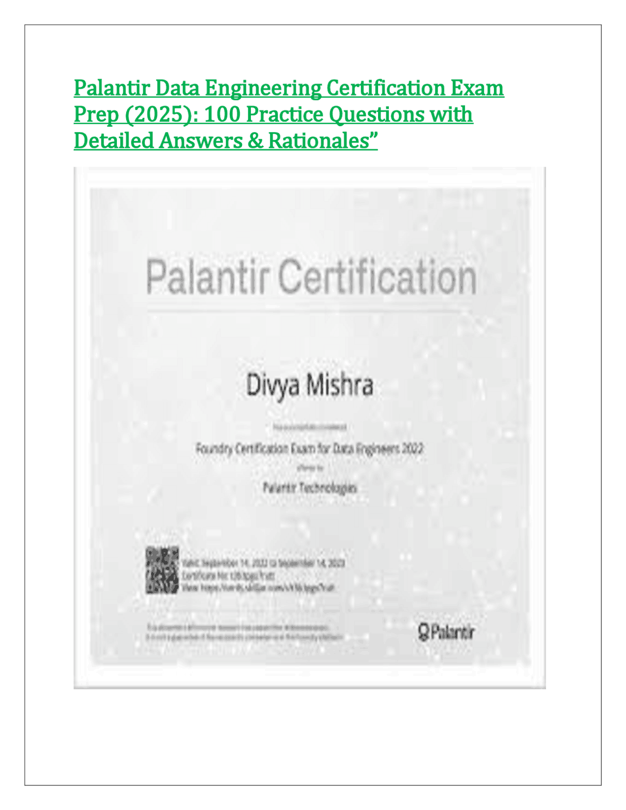 Palantir Data Engineering Certification Exam Prep: Practice Questions ...
