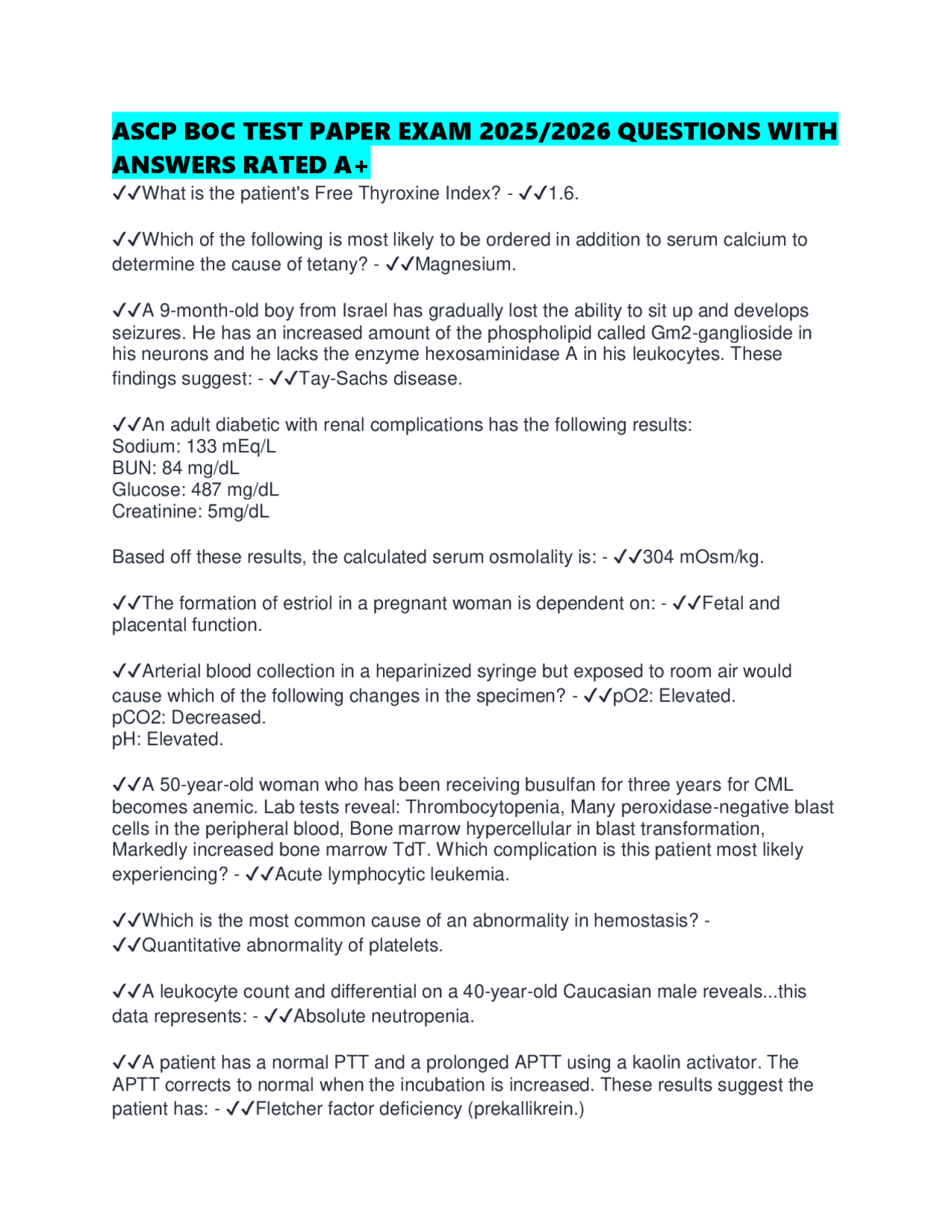 ASCP BOC TEST PAPER EXAM 2025/2026 QUESTIONS WITH ANSWERS RATED A+ ...