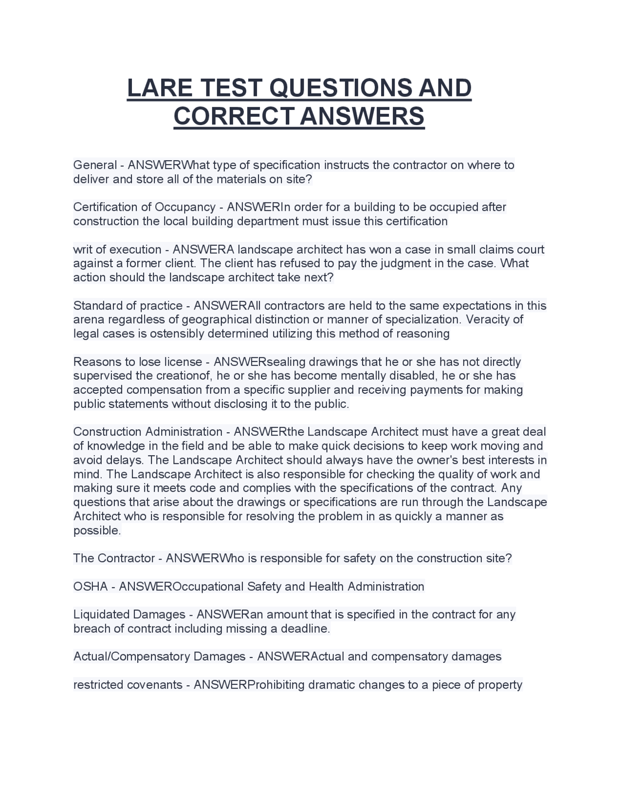 LARE Exam Practice Questions and Answers: Landscape Architecture ...