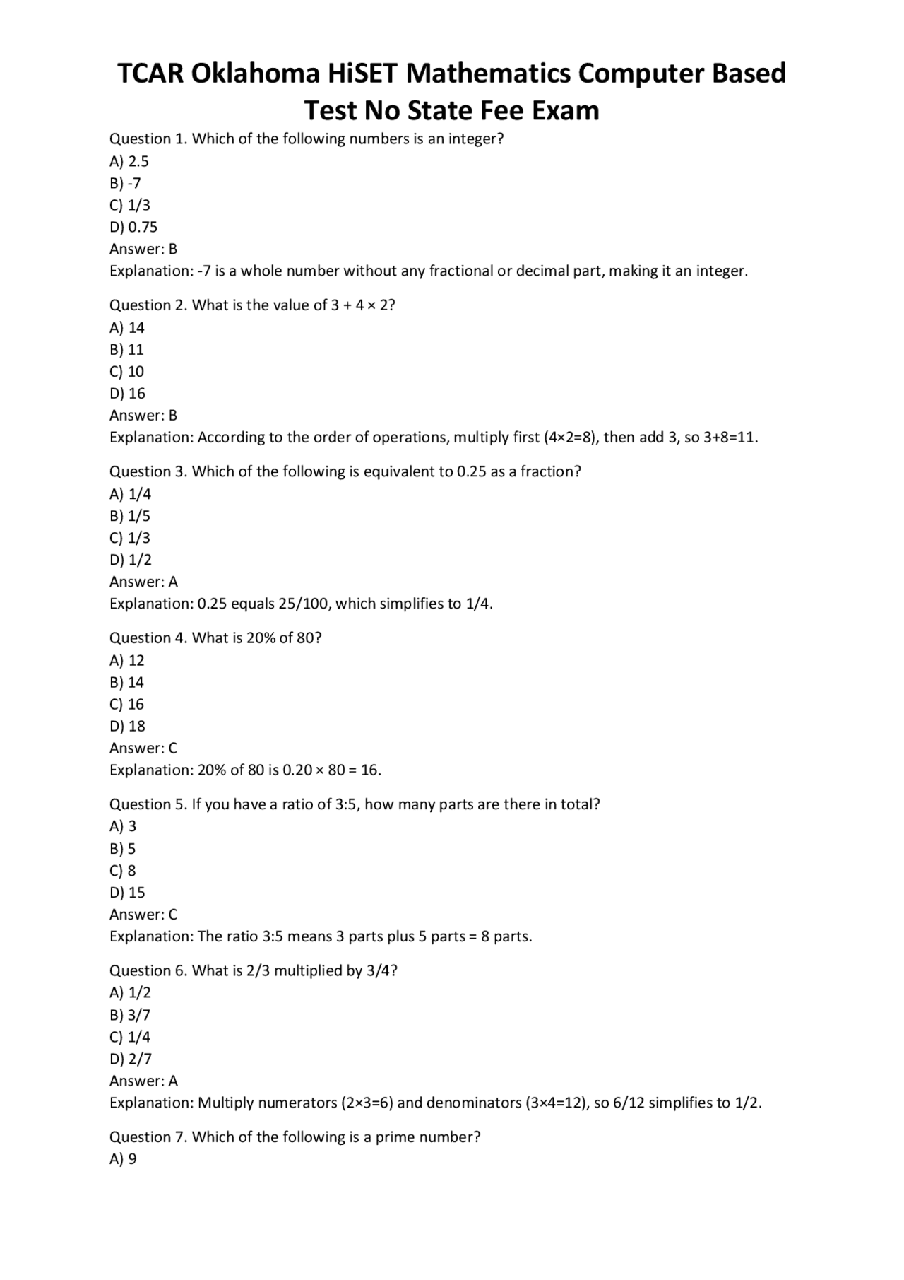 HiSET Mathematics Practice Test with Detailed Explanations | Exams ...