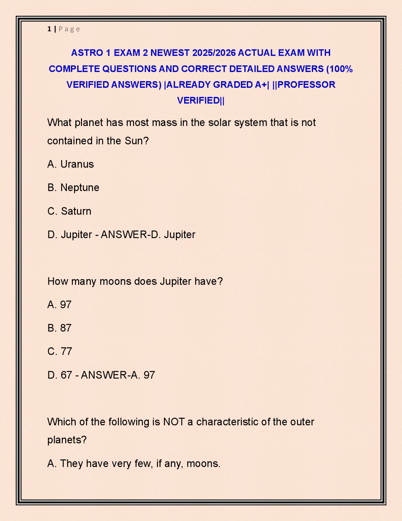 ASTRO 1 EXAM 2 NEWEST 2025/2026 ACTUAL EXAM WITH COMPLETE QUESTIONS AND ...
