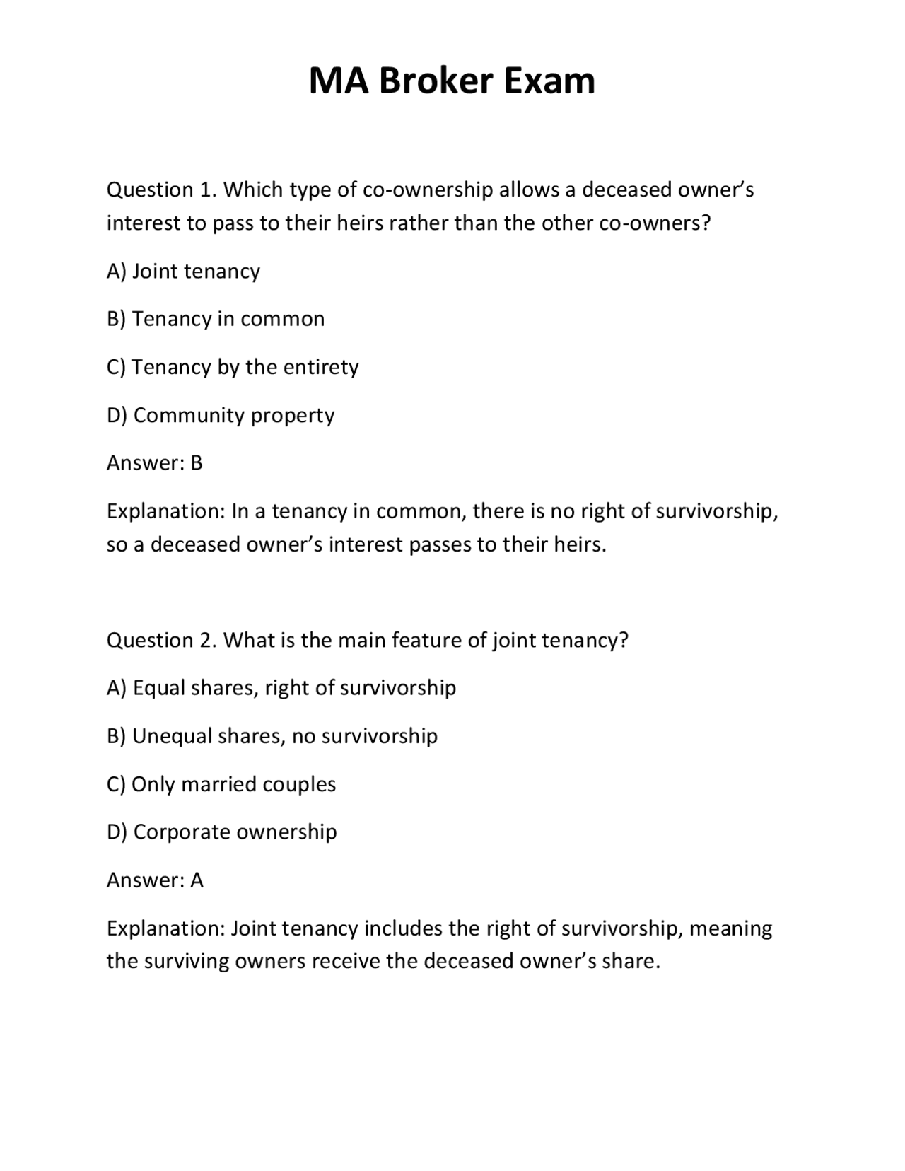 MA Broker Exam Questions and Answers | Exams Technology | Docsity