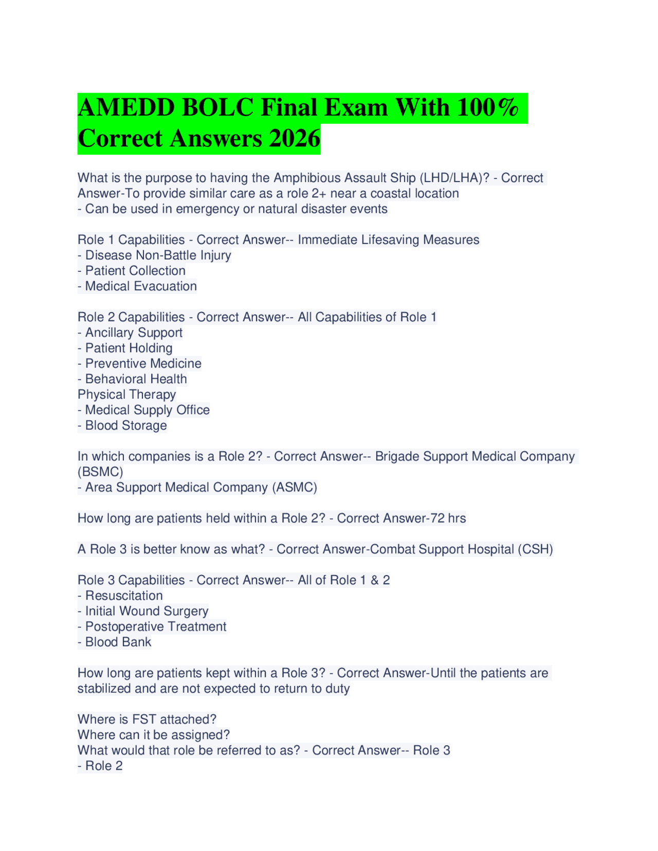 AMEDD BOLC Final Exam With 100% Correct Answers 2026 | Exams Advanced ...