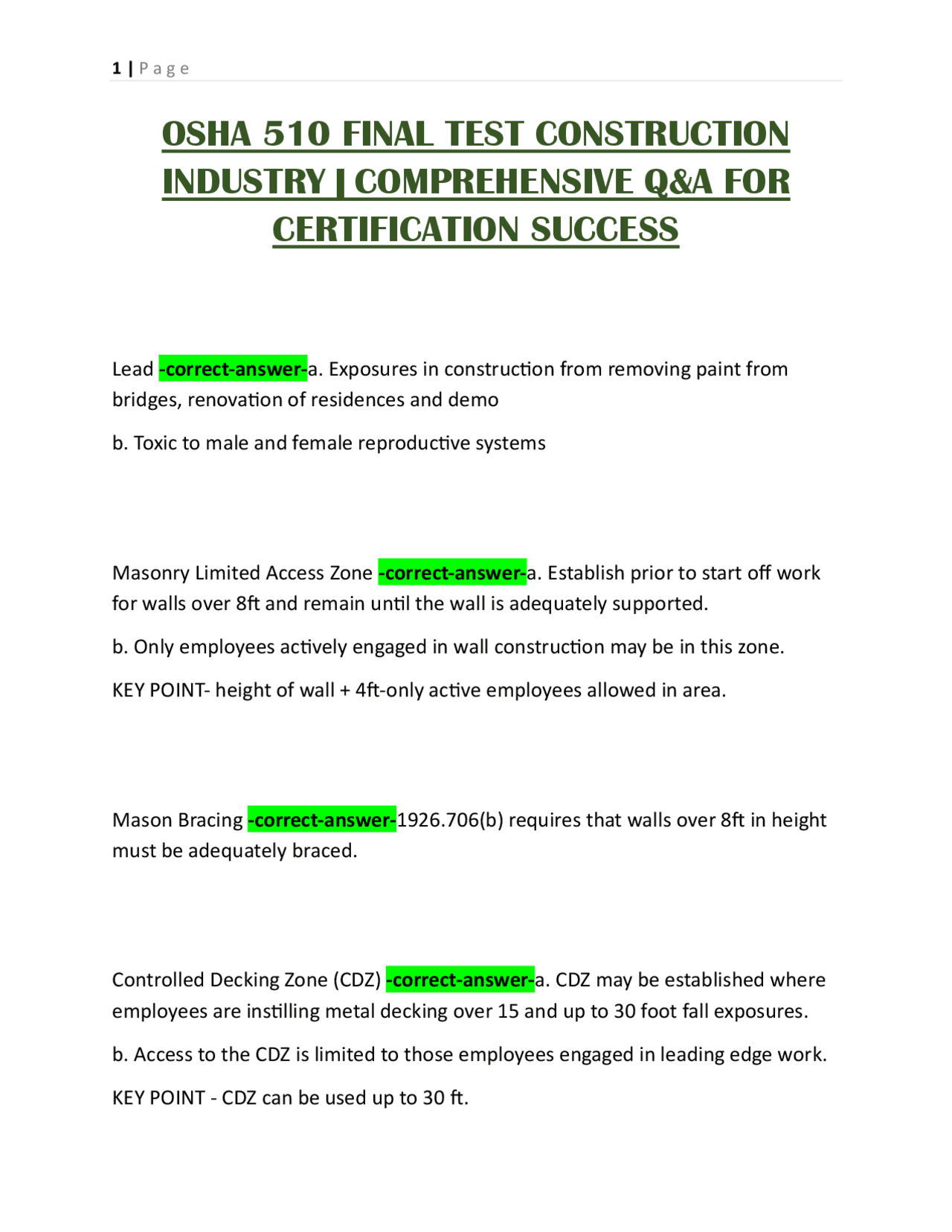 OSHA 510 Final Test Q&A: Construction Industry Safety | Exams Safety ...