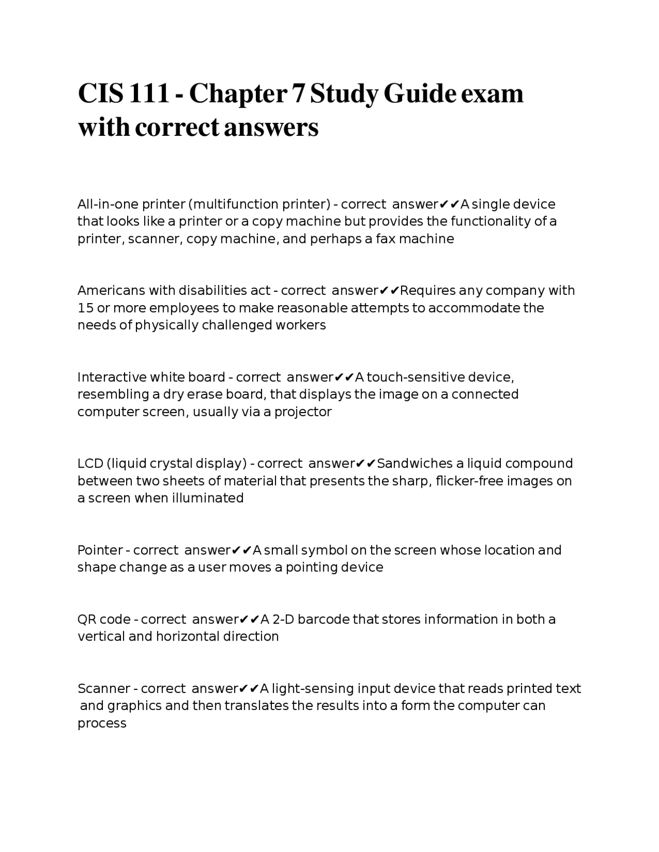 CIS Chapter 7 Study Guide with Correct Answers | Exams Nursing | Docsity