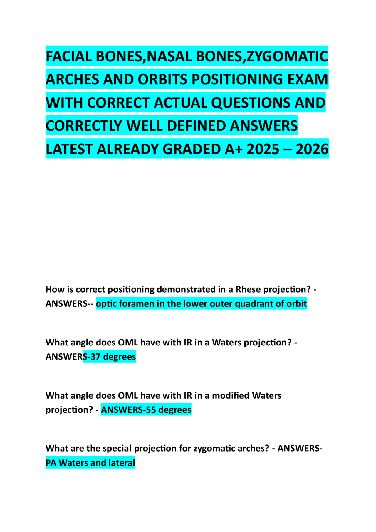 Facial Bones Positioning Exam Q&A: A Comprehensive Study Guide | Exams ...