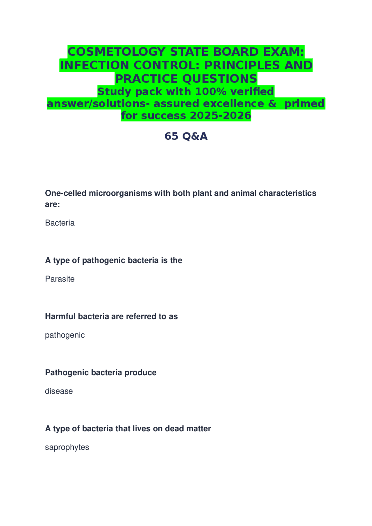 COSMETOLOGY STATE BOARD EXAM- INFECTION CONTROL- PRINCIPLES AND ...