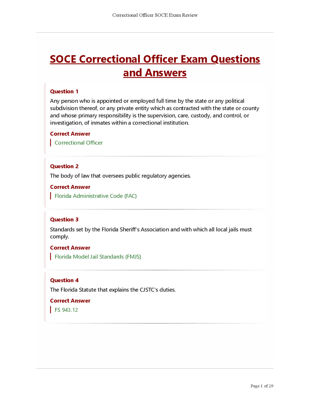 Correctional Officer SOCE Exam Review: Questions and Answers | Exams ...