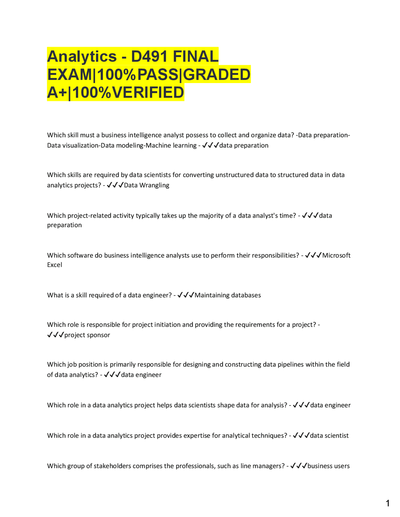 Data Analytics and Data Science Exam Questions and Answers | Exams Data ...