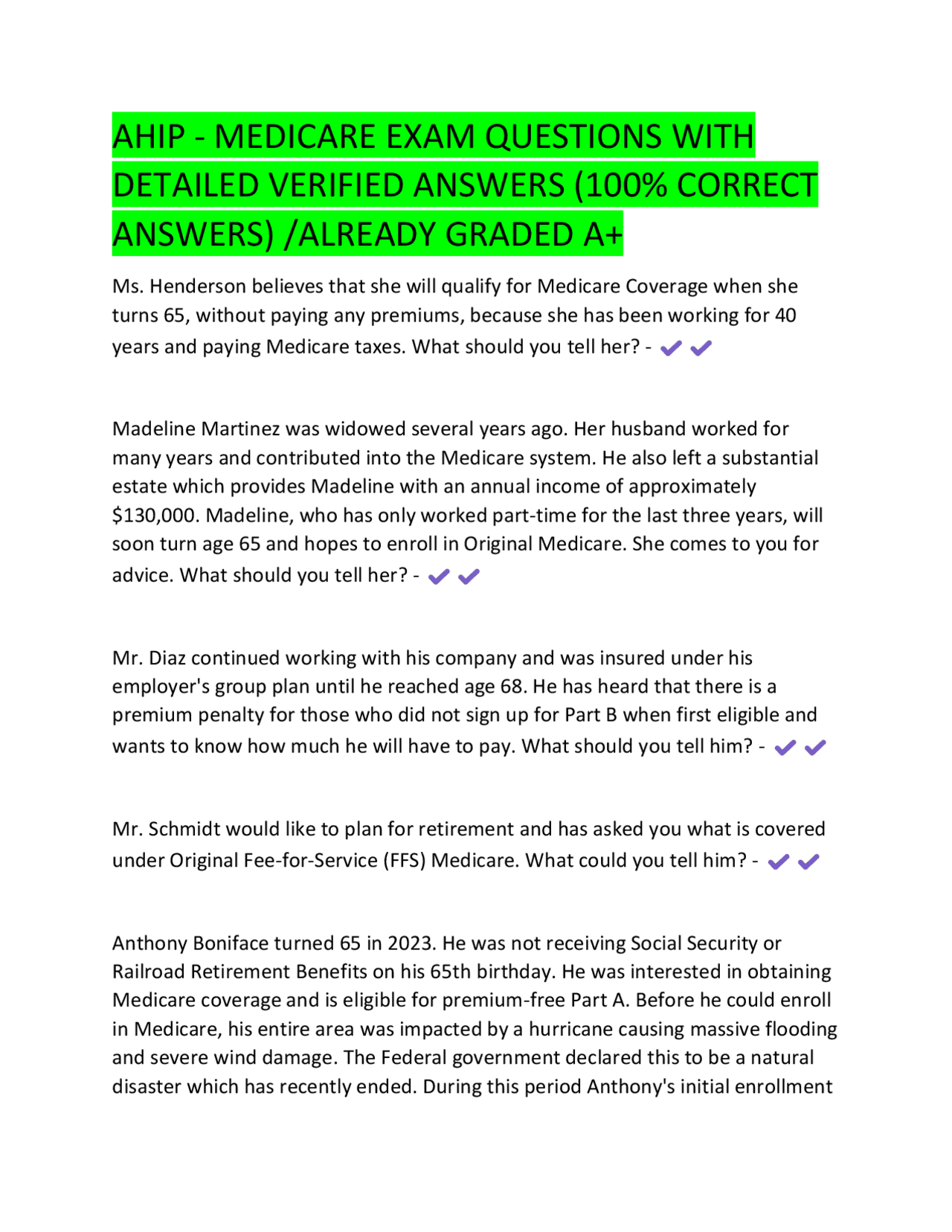 AHIP - MEDICARE EXAM QUESTIONS WITH DETAILED VERIFIED ANSWERS (100% ...