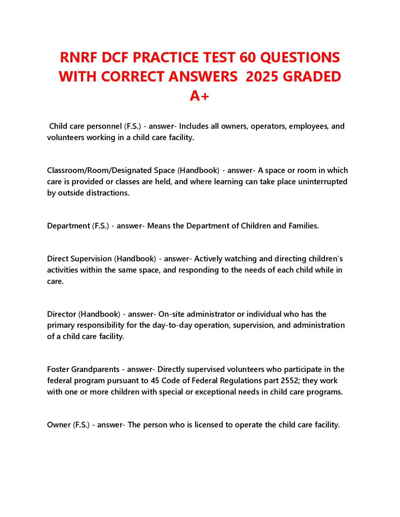 RNRF DCF Practice Test: 60 Questions with Answers for Child Care ...