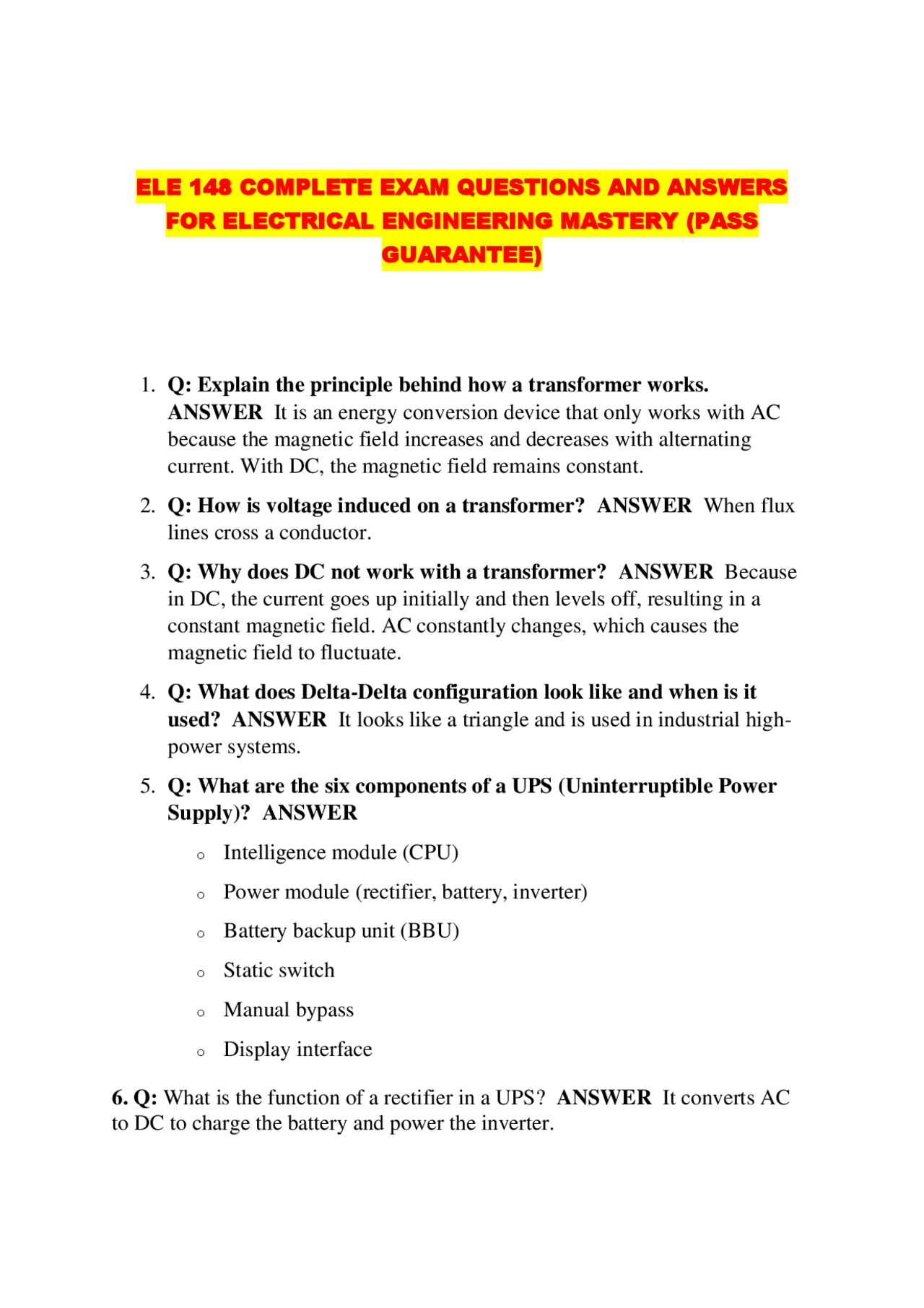 Electrical Engineering Exam Questions and Answers | Exams Electrical ...