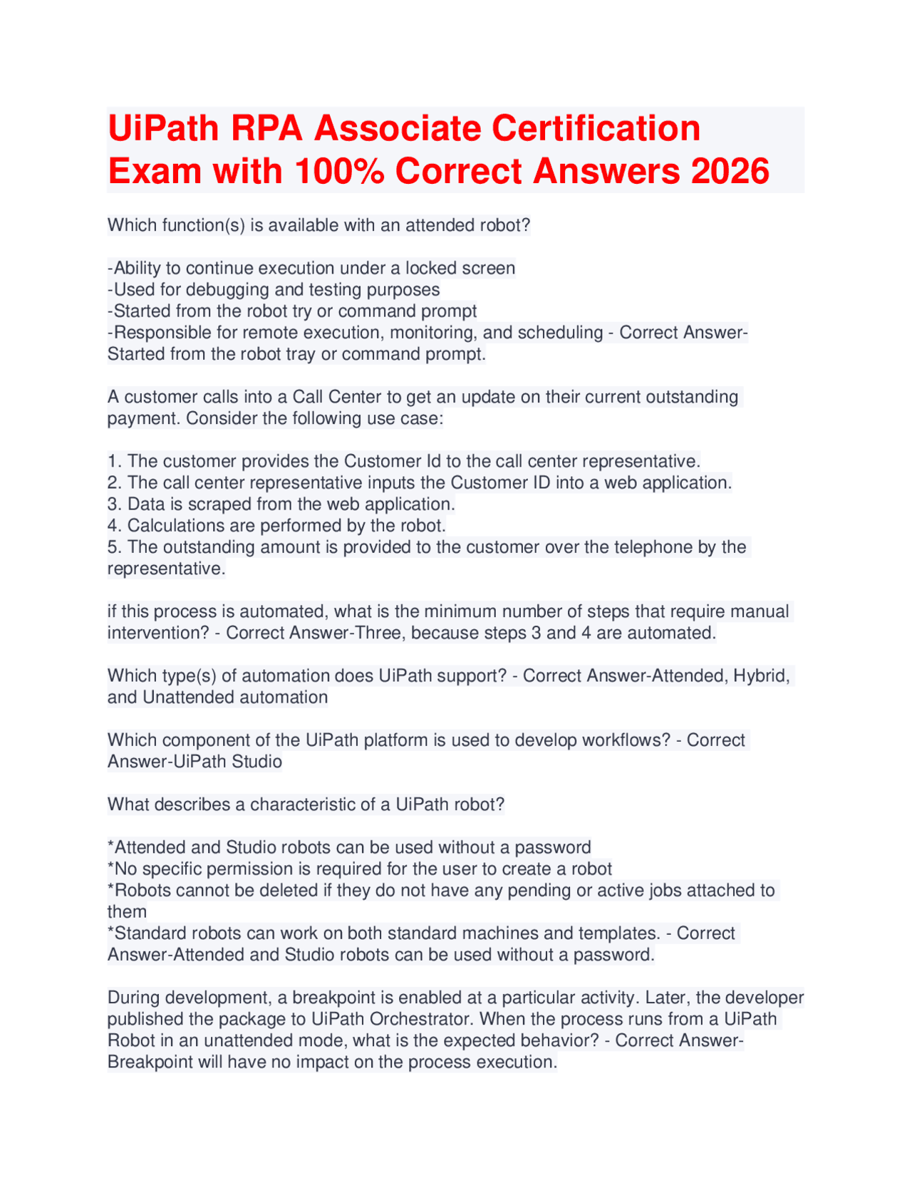 UiPath RPA Associate Certification Exam Questions and Answers 2026 ...