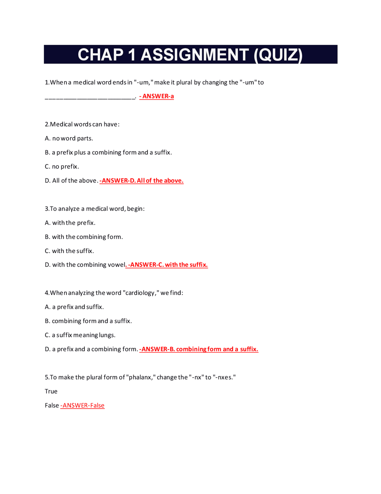 Medical Terminology Chapter 1 Quiz: Comprehensive Review | Quizzes ...