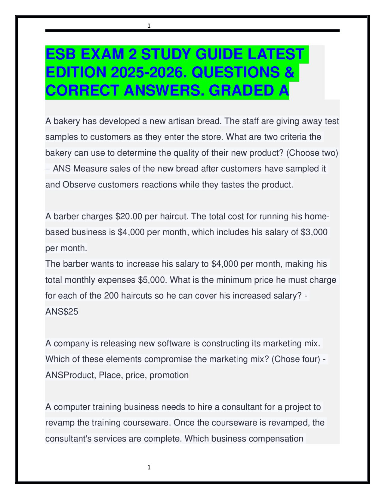 ESB EXAM 2 STUDY GUIDE LATEST EDITION 2025-2026. QUESTIONS & CORRECT ...